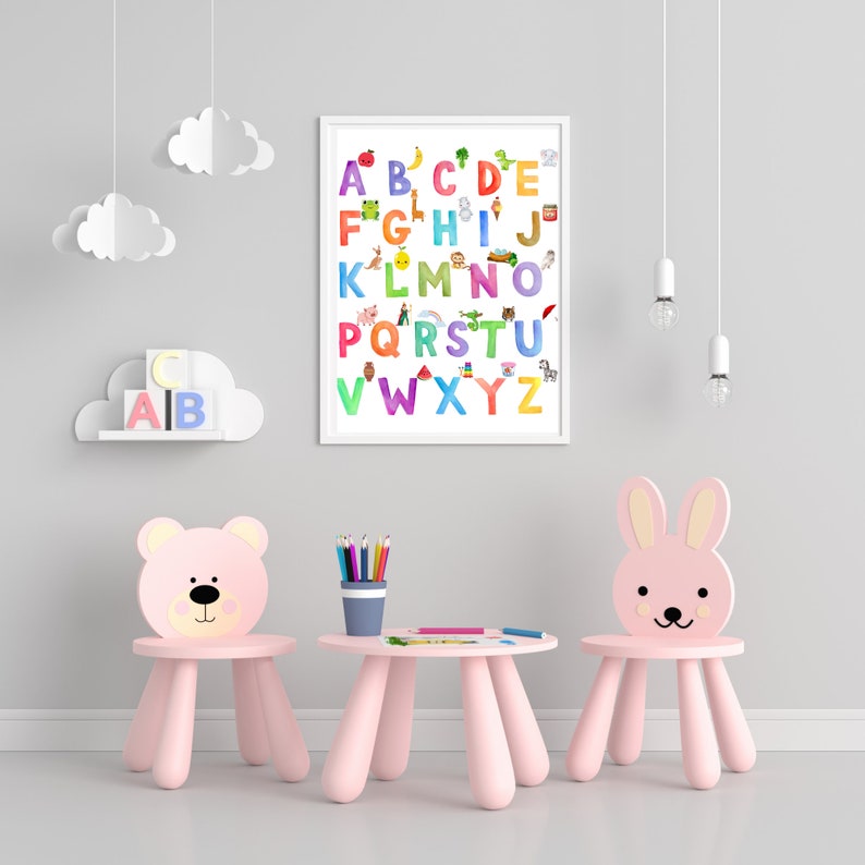 Alphabet Poster With Pictures for Kids Room Decor - Etsy