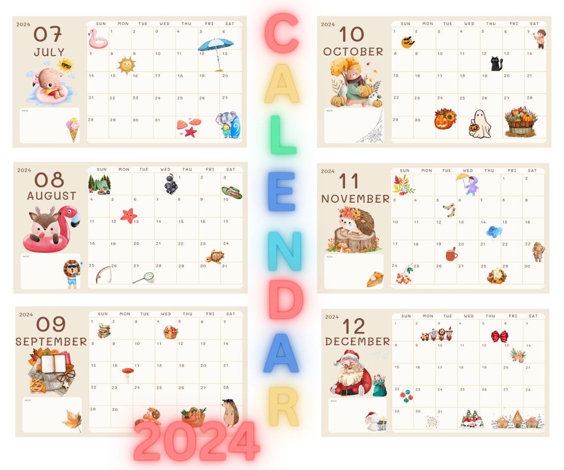 Printable Calendar 2024, PDF Calendar 2024 for Kids, Themed Calendar ...