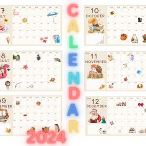 Printable Calendar 2024, PDF Calendar 2024 for Kids, Themed Calendar ...