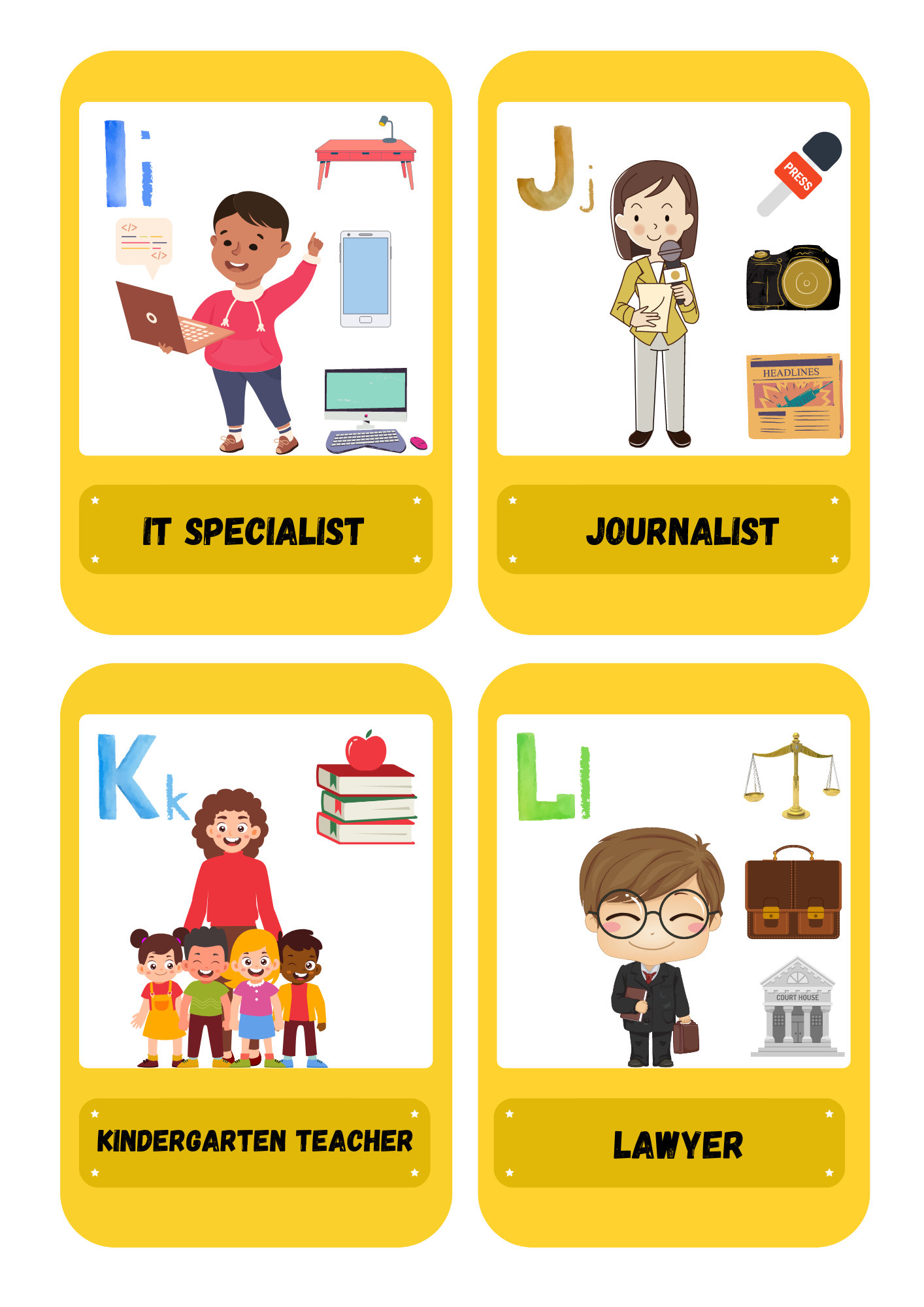 Job Cards for Kids With Alphabet, Alphabet Occupation Cards, Printable ...