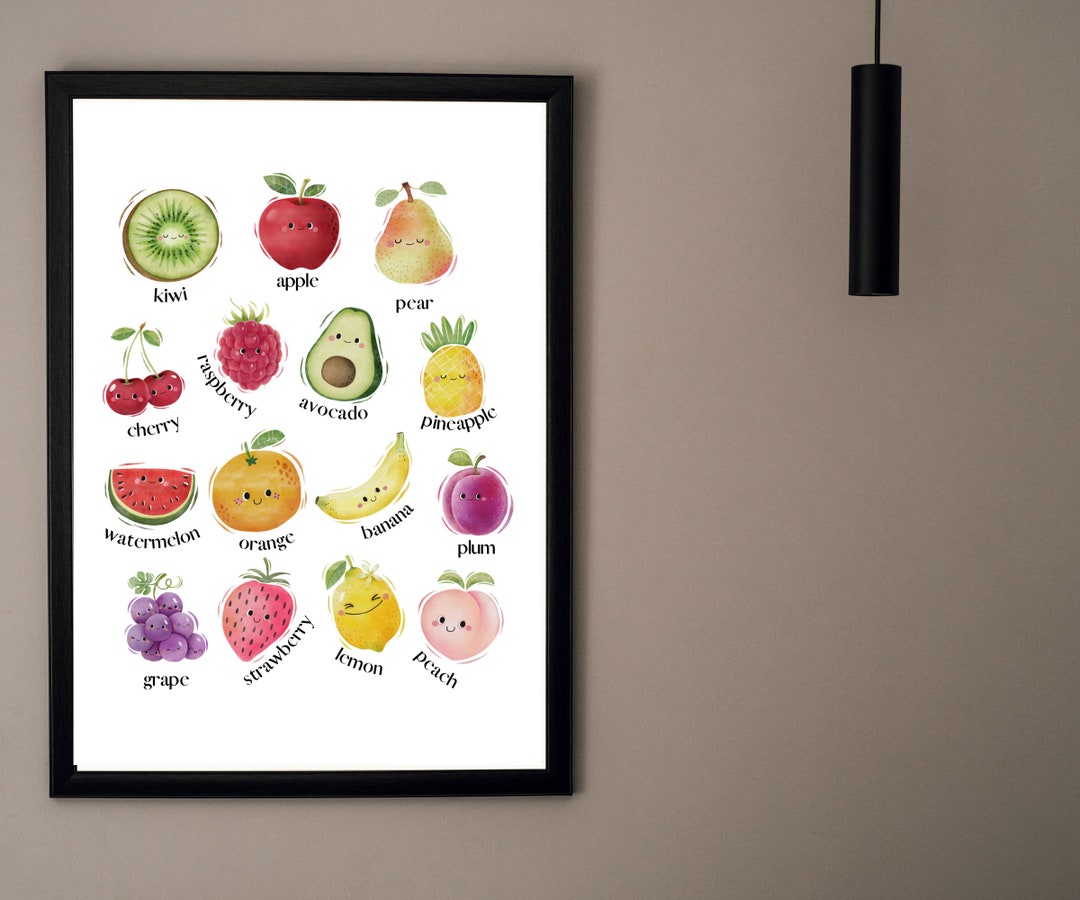 Fruits Educational Poster for Kids, Fruits Print for Kindergarten Decor ...