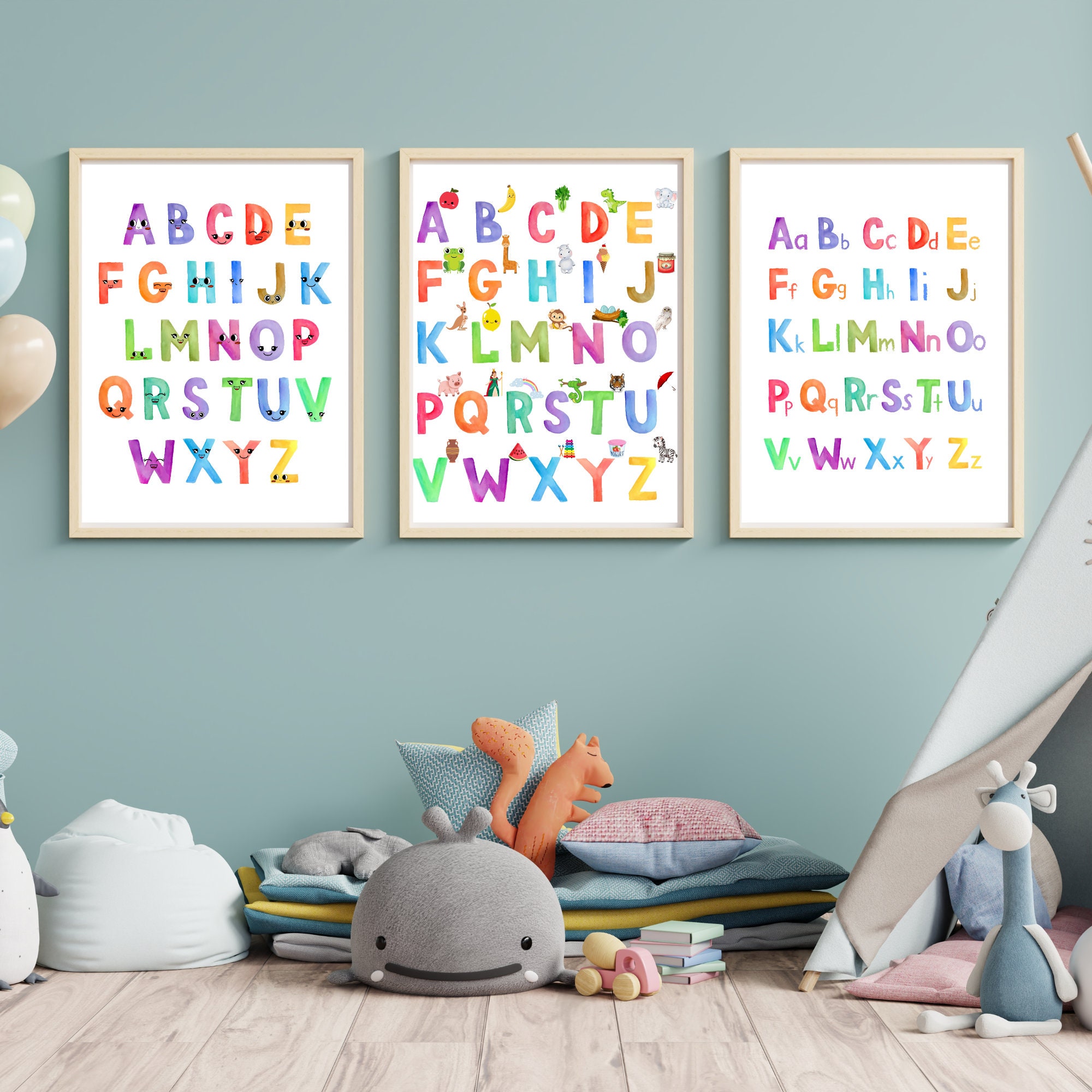 Alphabet Poster With Pictures for Kids Room Decor, Kindergarten ...