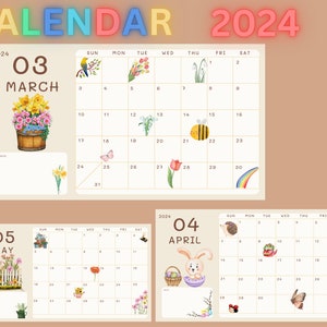 Calendar 2024 for Kids and Family PDF Printable Themed - Etsy