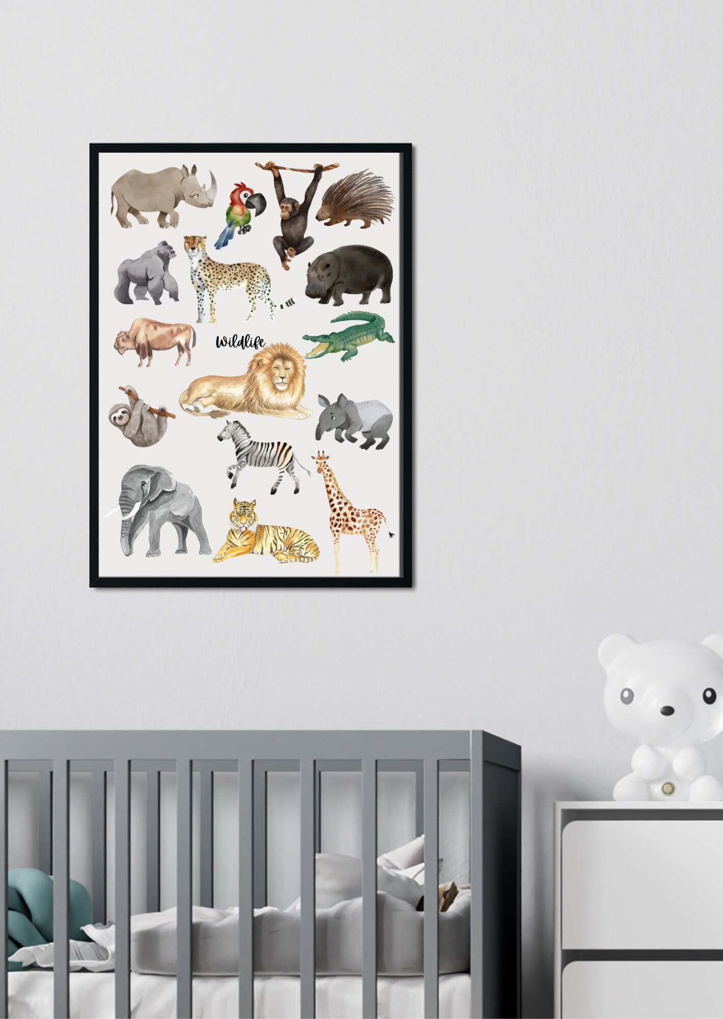 Jungle Animals Poster for Kids Room Decor, Animals Poster for Nursery ...