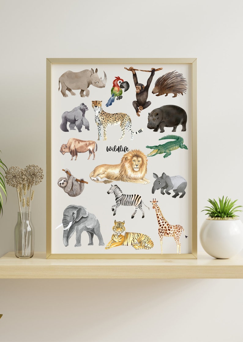 Jungle Animals Poster for Kids Room Decor, Animals Poster for Nursery ...