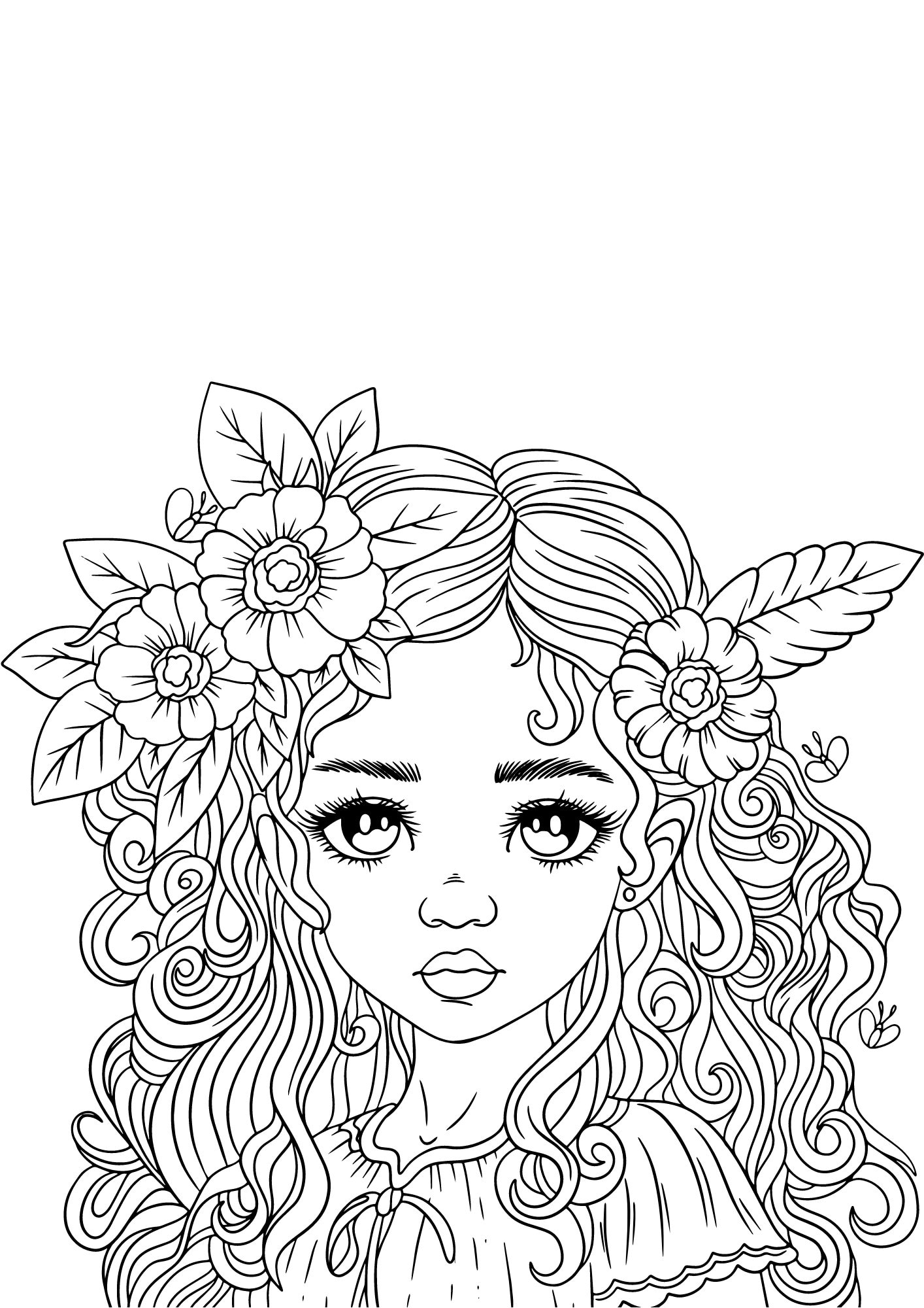 Printable Girl With Flowers Coloring Pages for Teens, Floral Coloring ...