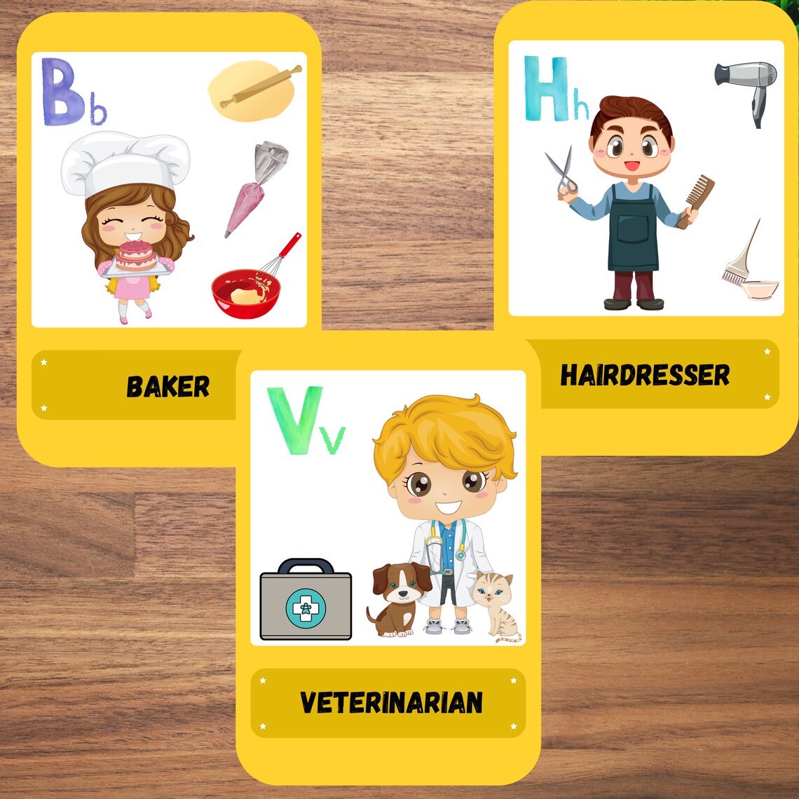 Job Cards for Kids With Alphabet, Alphabet Occupation Cards, Printable ...