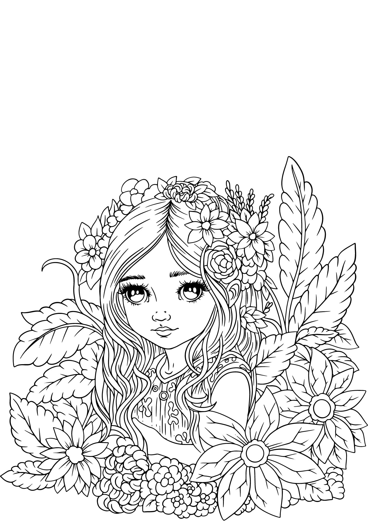 Printable Girl With Flowers Coloring Pages for Teens, Floral Coloring ...