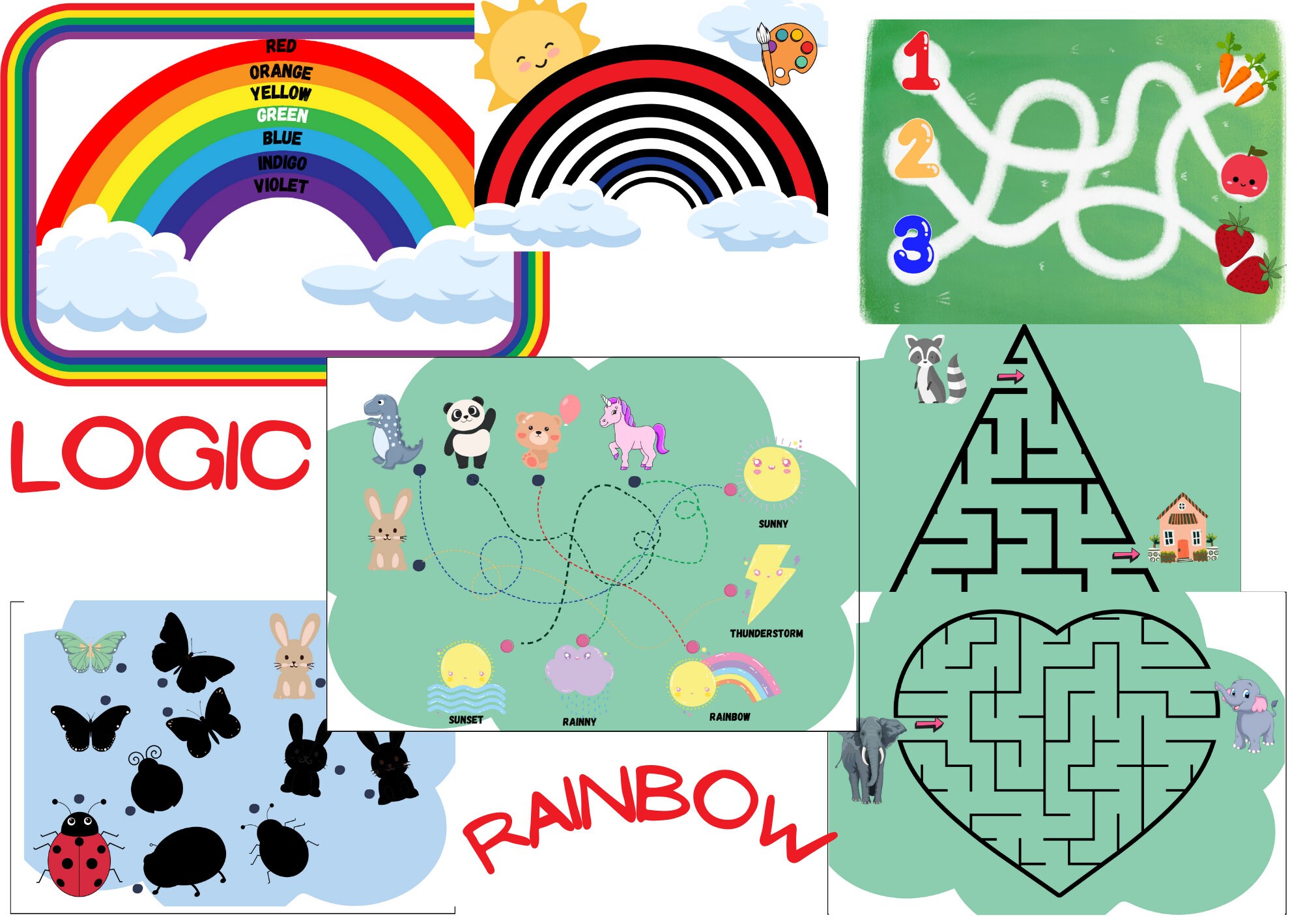 Logic Games for Kids/toddlers, Logic Activity Sheets, Maze Game for ...