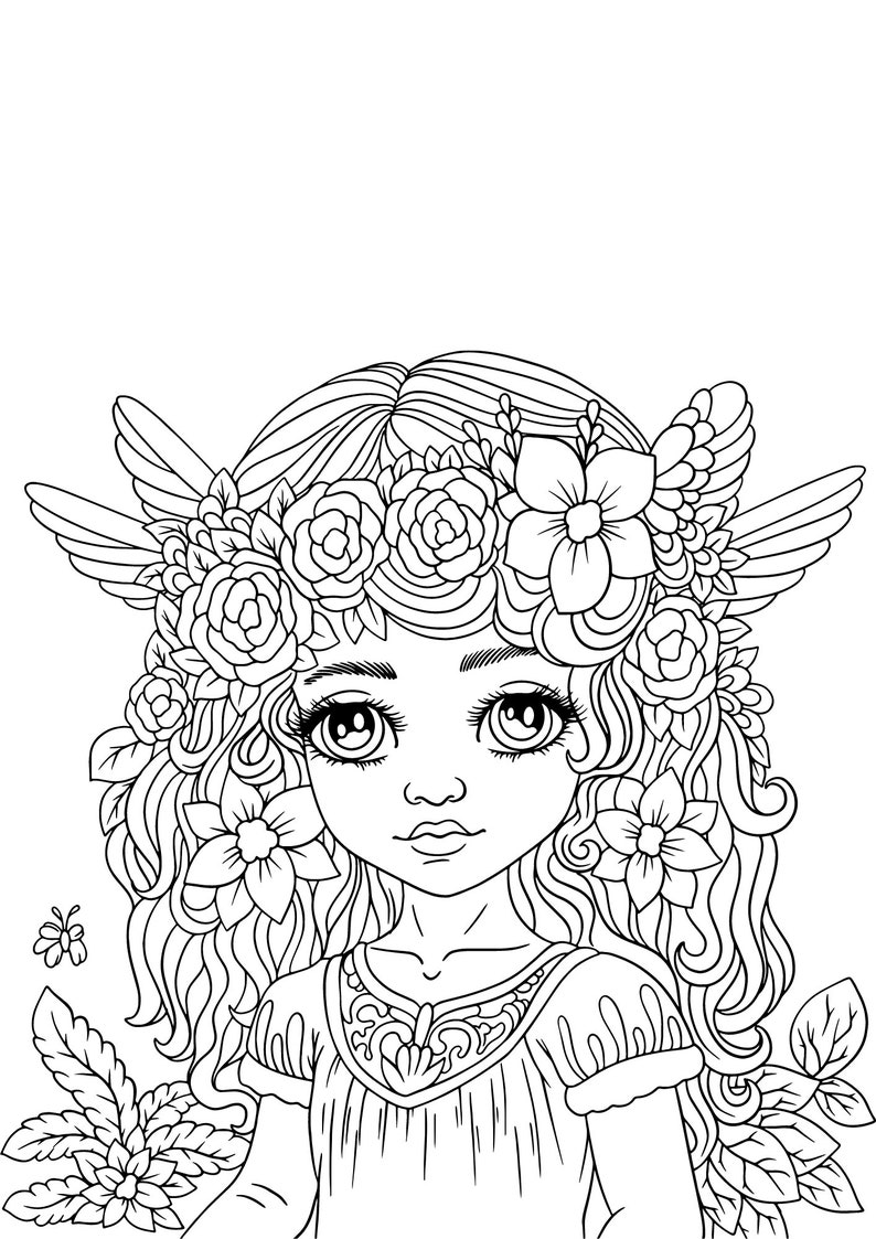Printable Girl With Flowers Coloring Pages for Teens, Floral Coloring ...