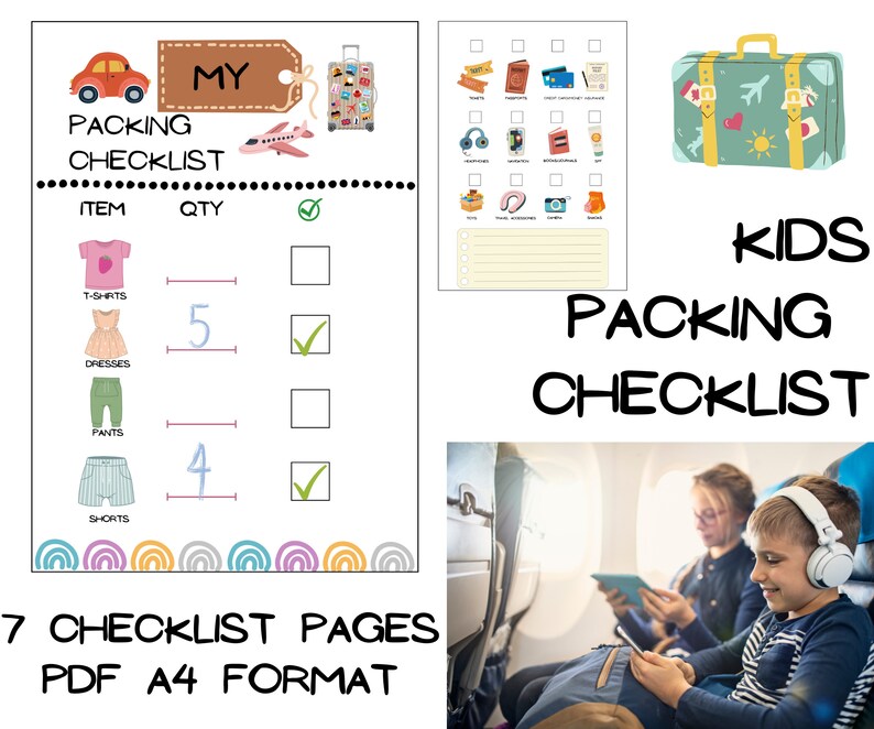 Travel Packing List, Vacation Packing Checklist for Kids, Packing ...