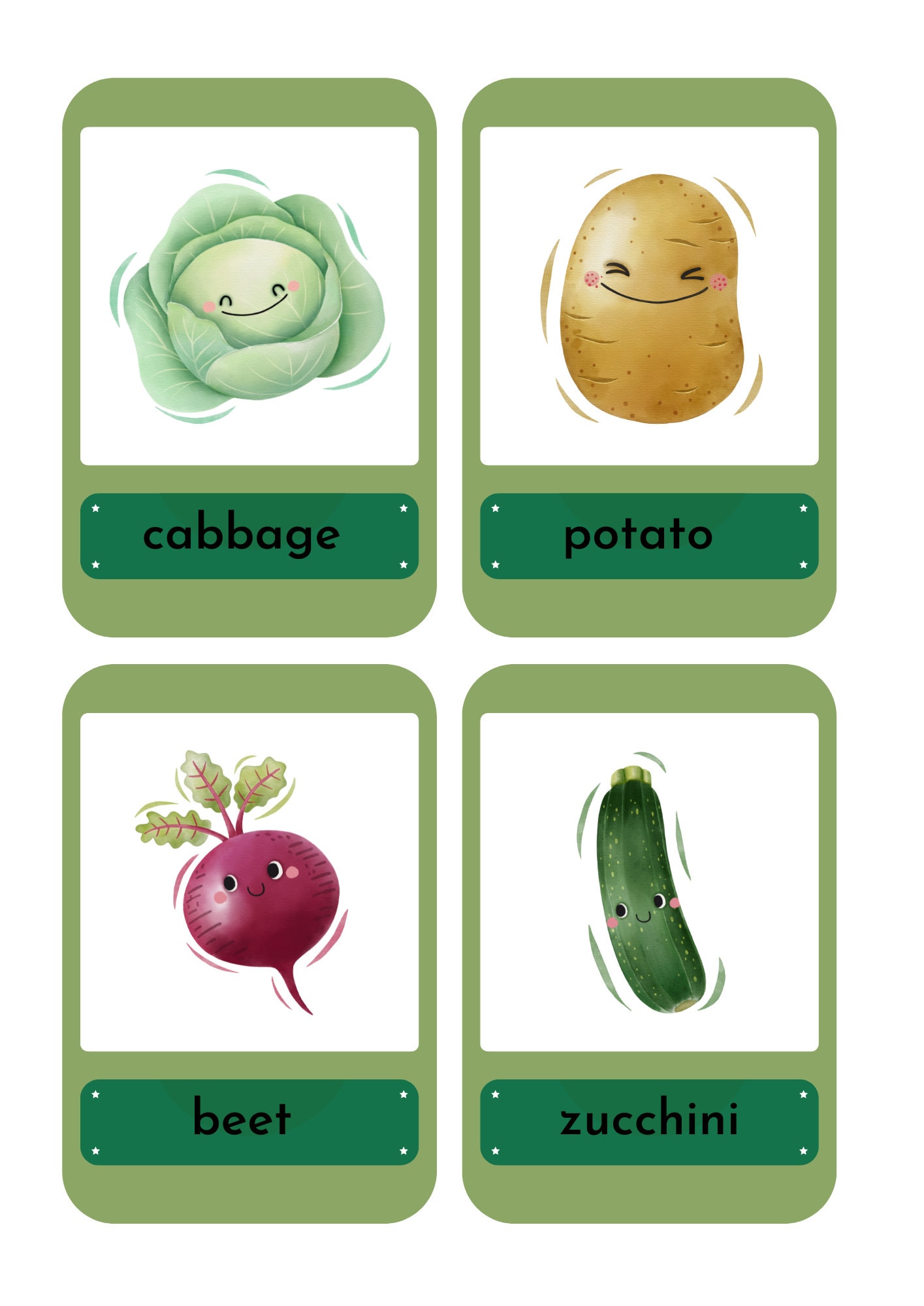 Fruits and Vegetables Flashcards for Toddlers, Printable Vegetables ...