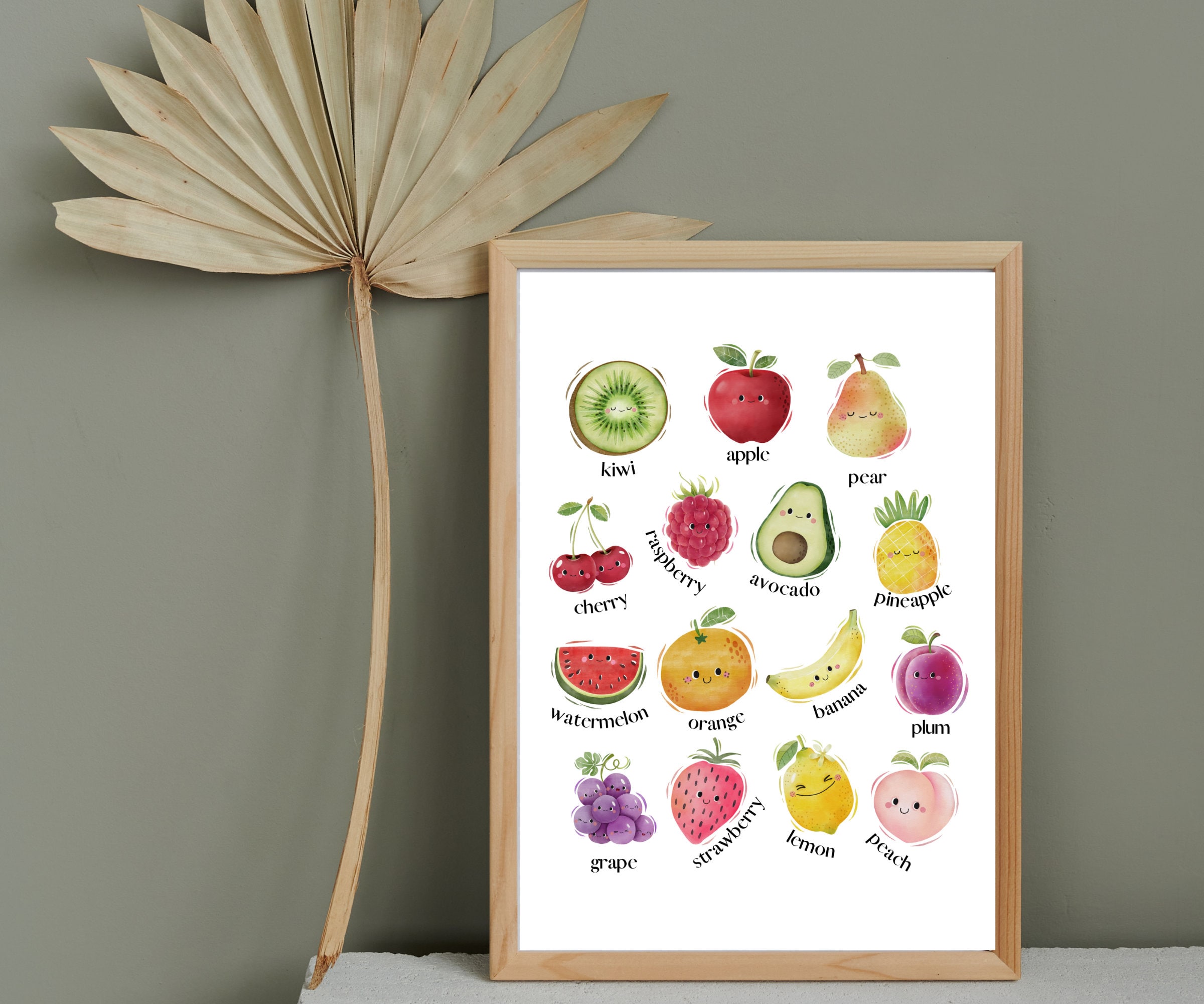 Fruits Educational Poster for Kids, Fruits Print for Kindergarten Decor ...