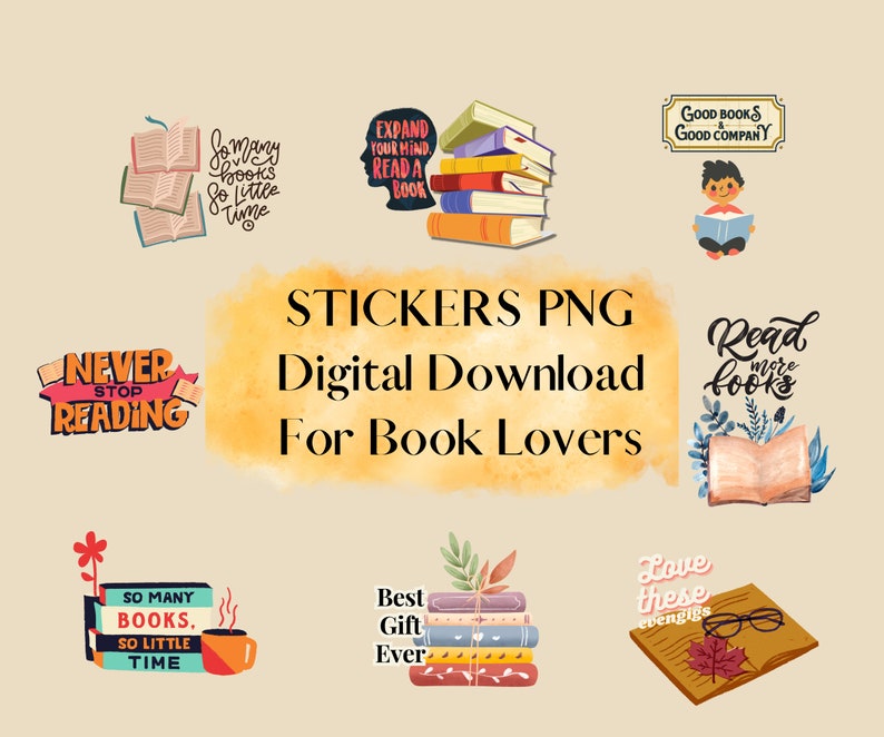 Printable Book Stickers for Book Lovers, Print and Cut PNG Stickers ...