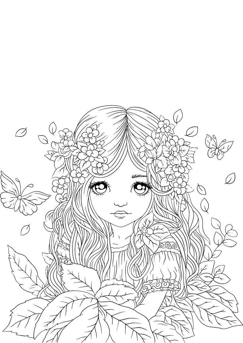 Printable Girl With Flowers Coloring Pages for Teens, Floral Coloring ...
