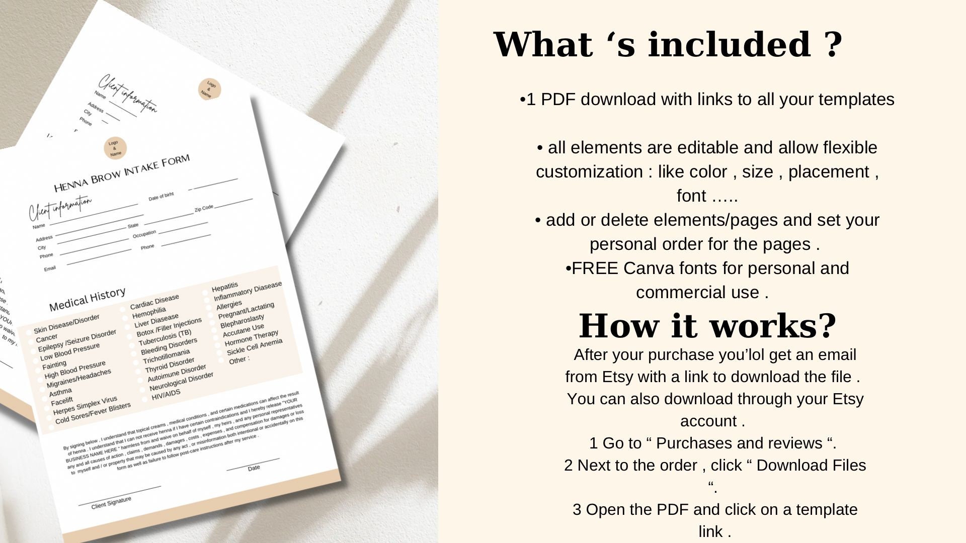 Editable Henna Brow Intake & Consent Forms I Canva T,brow Henna Consent ...