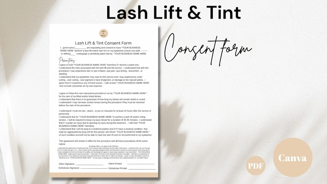 Lash Lift and Lash Tint Consent Form With Patch Test I Esthetician ...
