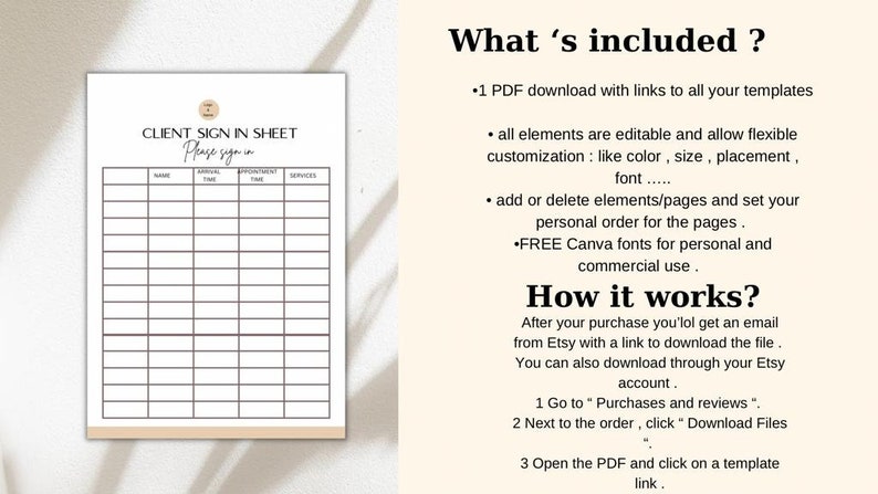 Editable Sign in Sheet Esthetician Templates Esthetician Business Salon ...