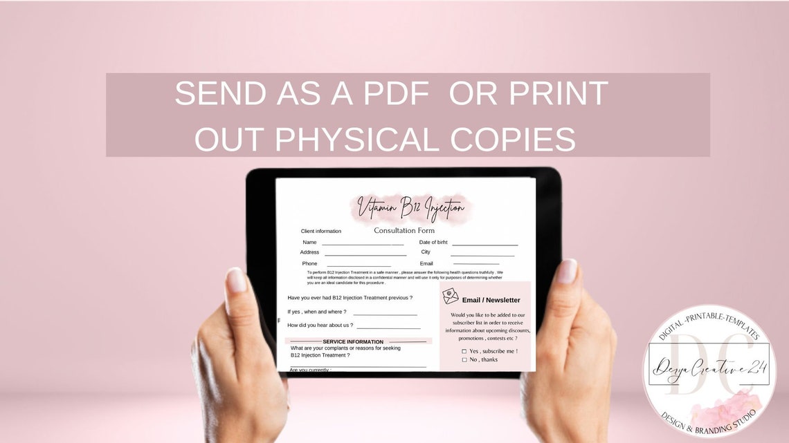 Editable Vitamin B12 Injection Forms, B12 Client Intake Form, Client ...