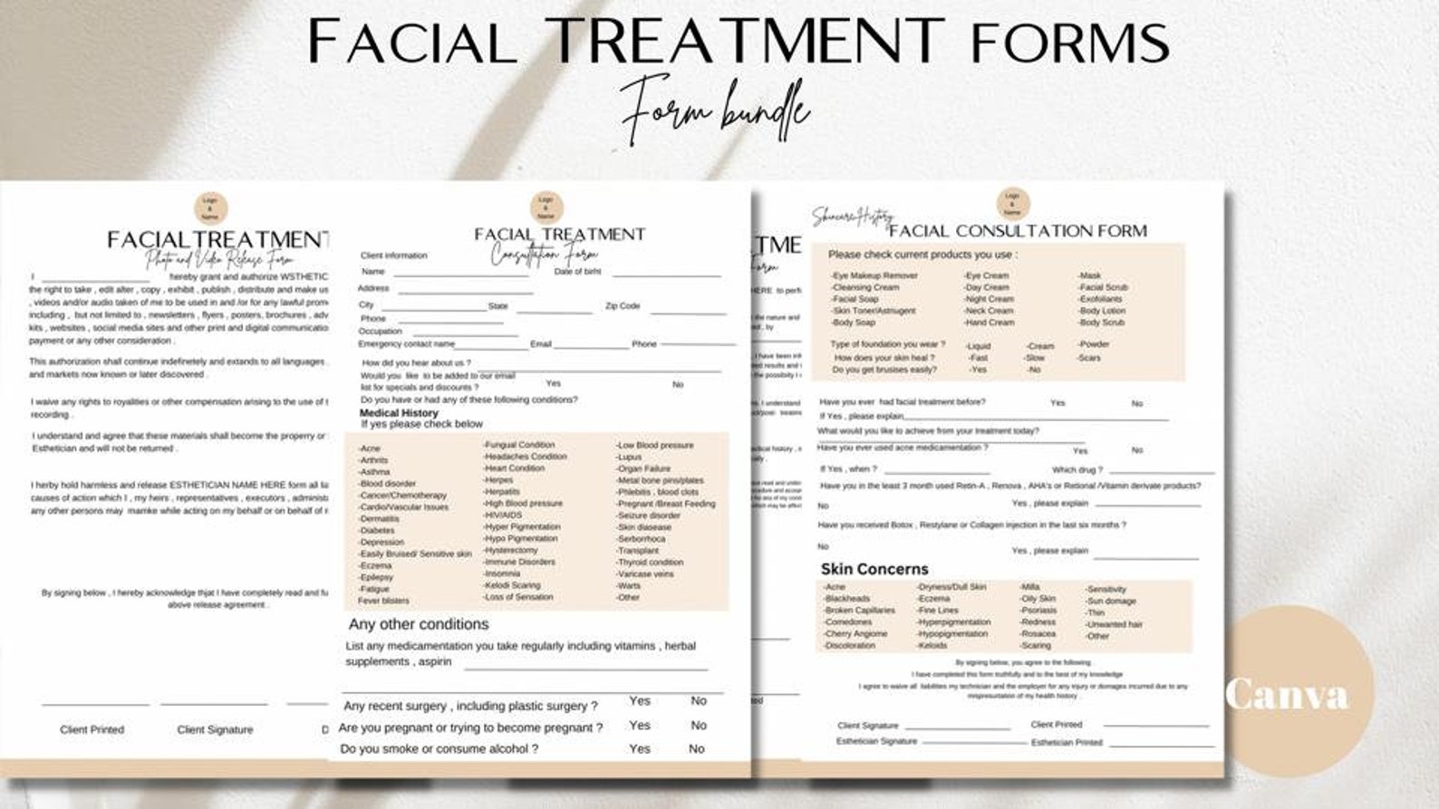 Professional Facial Treatment Forms Beauty Salon - Etsy