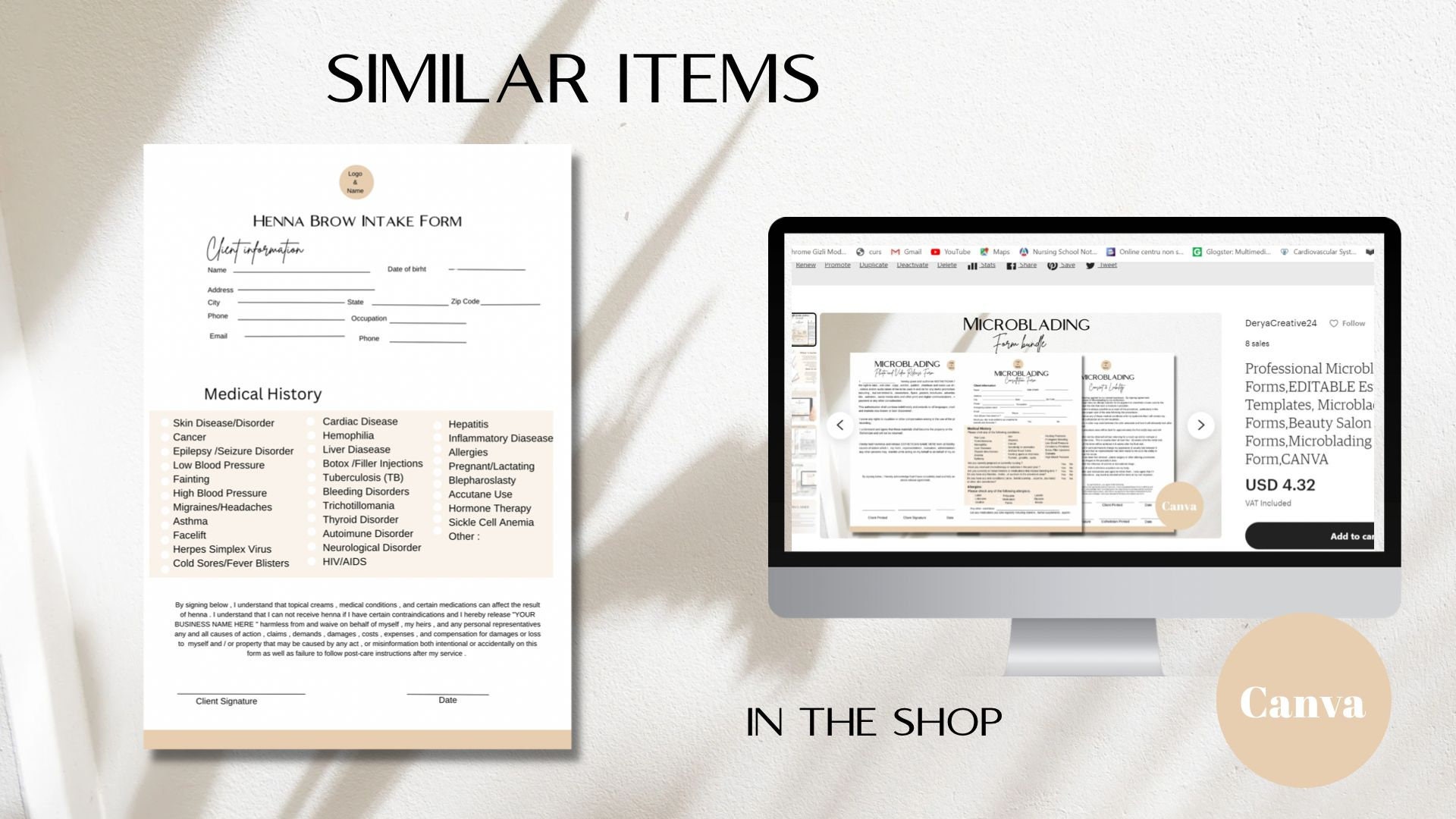 Editable Henna Brow Intake & Consent Forms I Canva T,brow Henna Consent ...