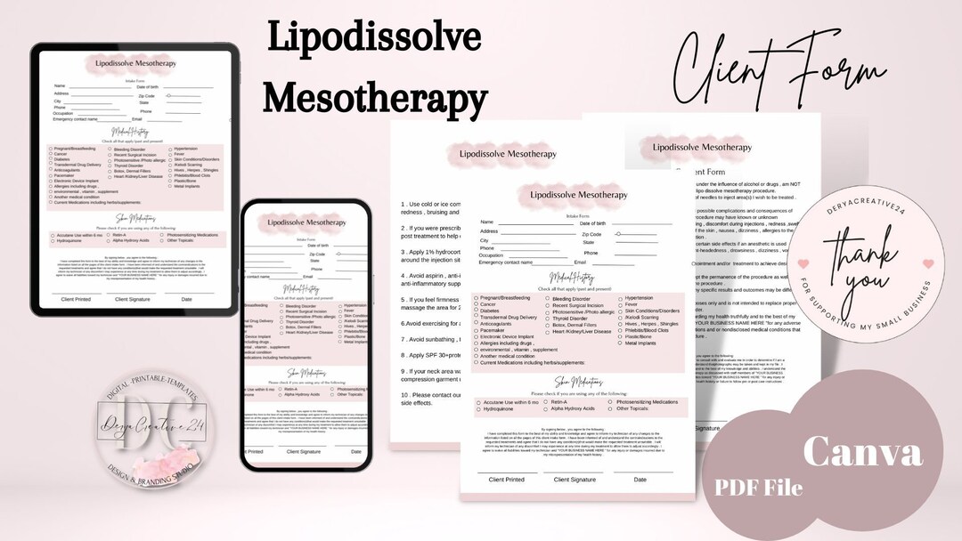 Esthetician Forms Lipodissolve Mesotherapy Forms I Intake - Etsy