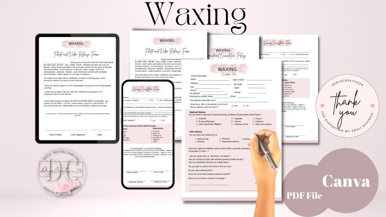 Professional Waxing Treatment Forms,editable Esthetician Templates ...