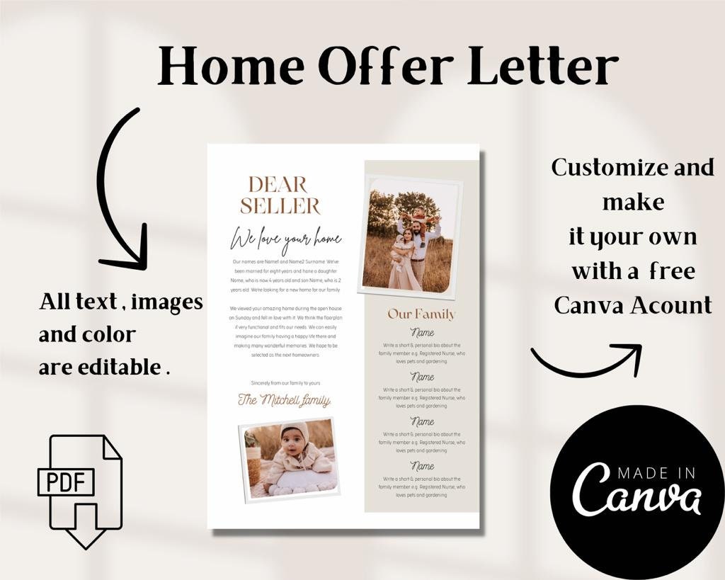 Home Offer Letter Template, Editable Home Offer Letter Canva Template ...