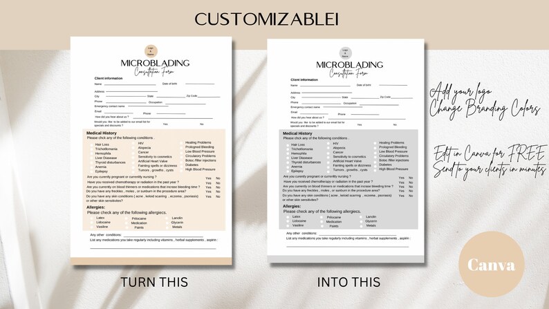 Professional Microblading Forms,editable Esthetician Templates ...