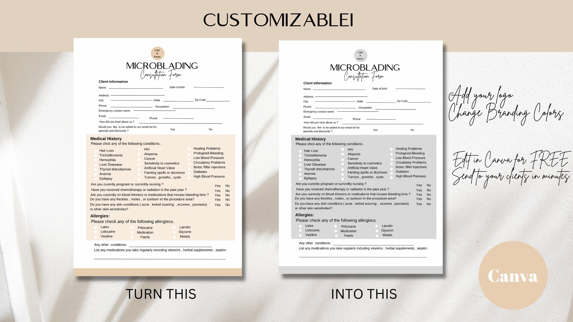 Professional Microblading Forms,editable Esthetician Templates ...