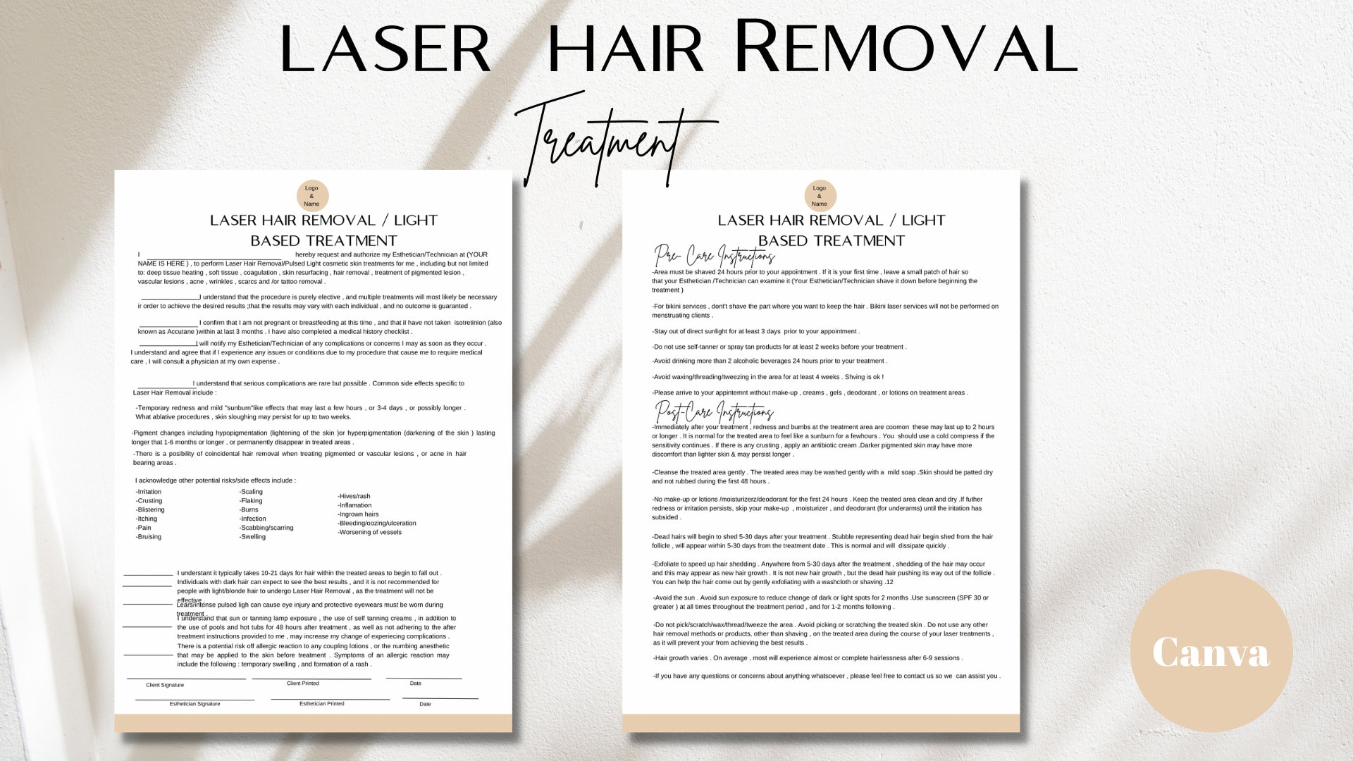 Editable Laser Hair Removal Client Consent Forms Light Based Treatment ...
