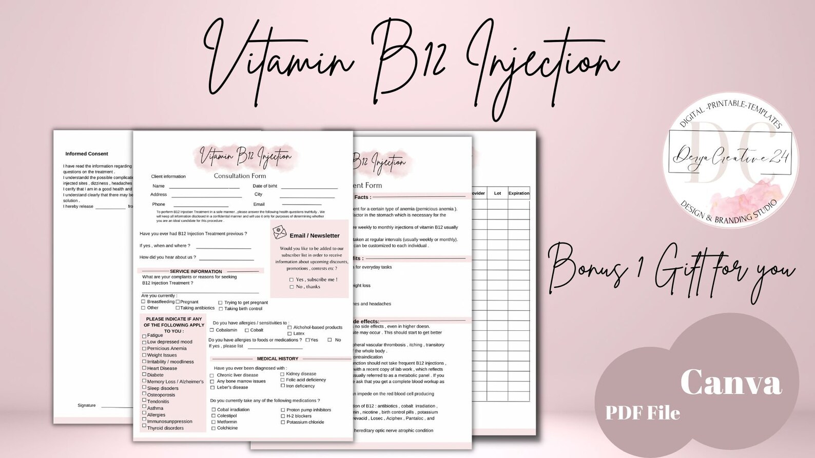 Editable Vitamin B12 Injection Forms, B12 Client Intake Form, Client ...