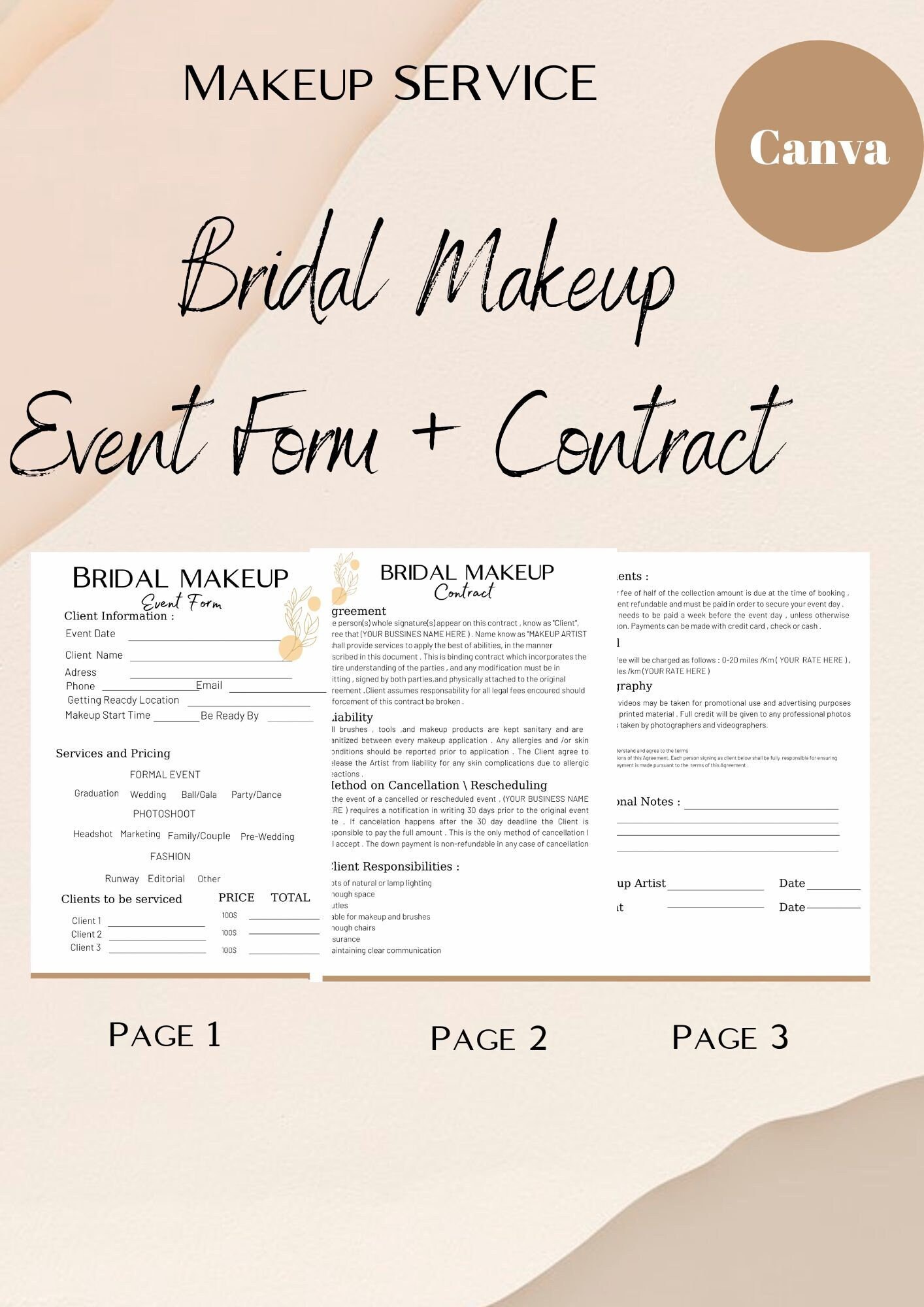 Editable Bridal Makeup Contract Template,freelance Makeup Artist ...