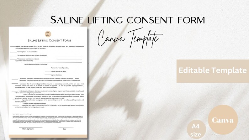 Saline Lifting Consent Form DIY Editable I 1 Page I Canva Template I ...