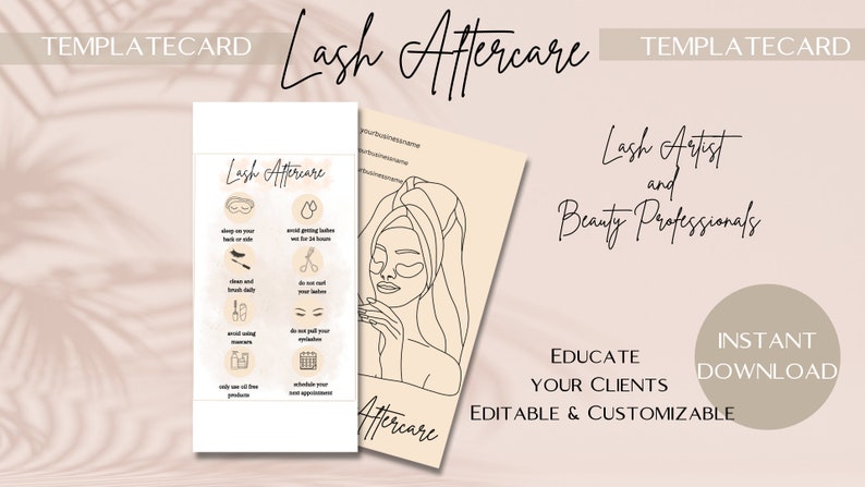 Lash Extension Aftercare Card, Lash Box Aftercare Card, Editable Lash ...