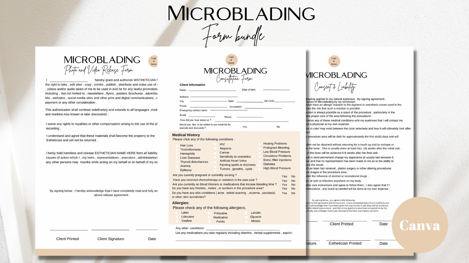 Professional Microblading Forms,editable Esthetician Templates ...