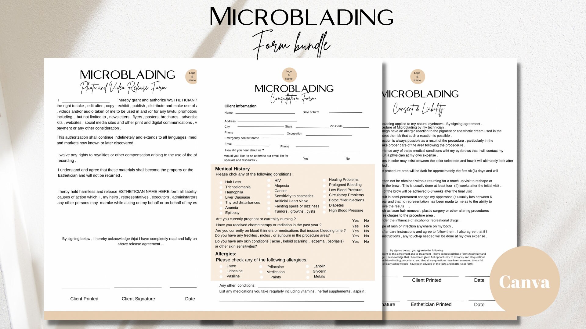 Professional Microblading Forms,editable Esthetician Templates ...