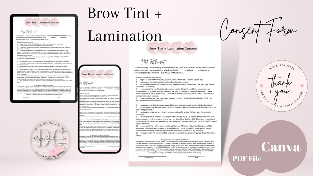 Brow Tint Lamination Consent Form I DIY Editable Printable 1 Page Canva ...