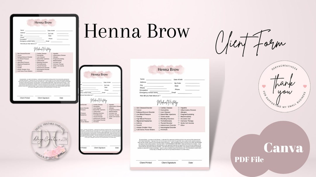 Brow Artist Form , Henna Brow Intake Consent Form I DIY Editable ...