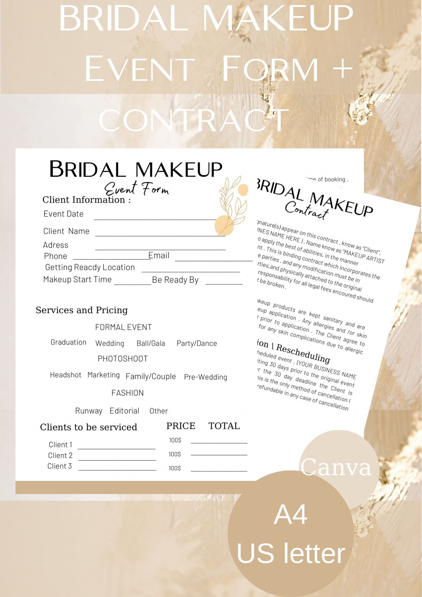 Editable Bridal Makeup Contract Template,freelance Makeup Artist ...
