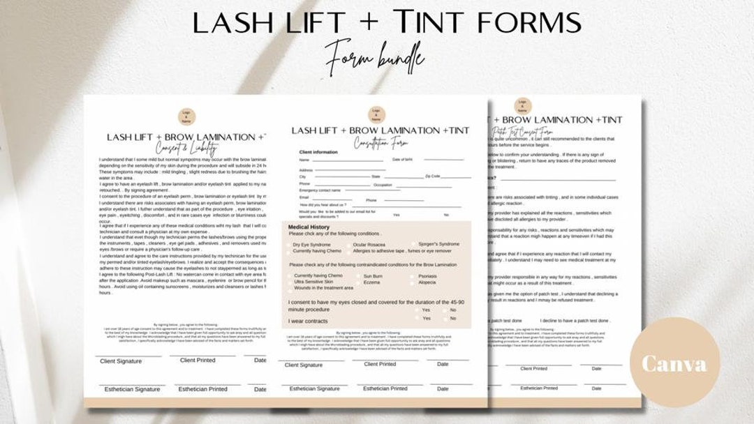 Editable Brow Lamination Lash Lift Tint Form, Spa Business Forms ...