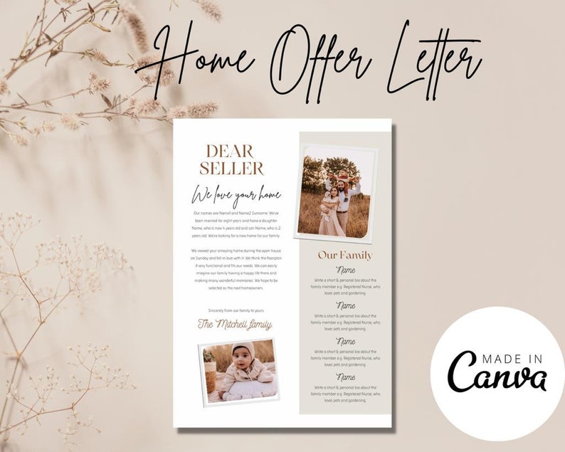 Home Offer Letter Template, Editable Home Offer Letter Canva Template ...
