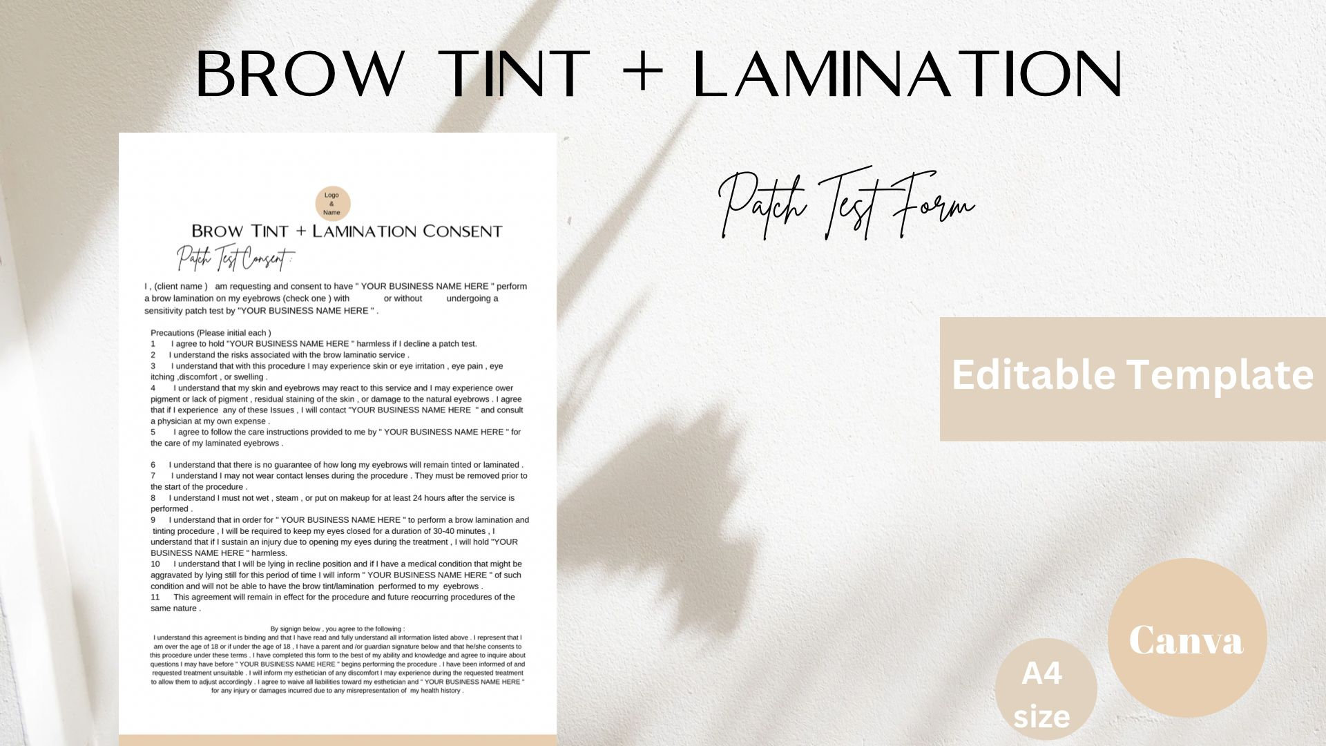 Editable Brow Tint & Lamination Consent Form I Brow Tinting I Brow ...