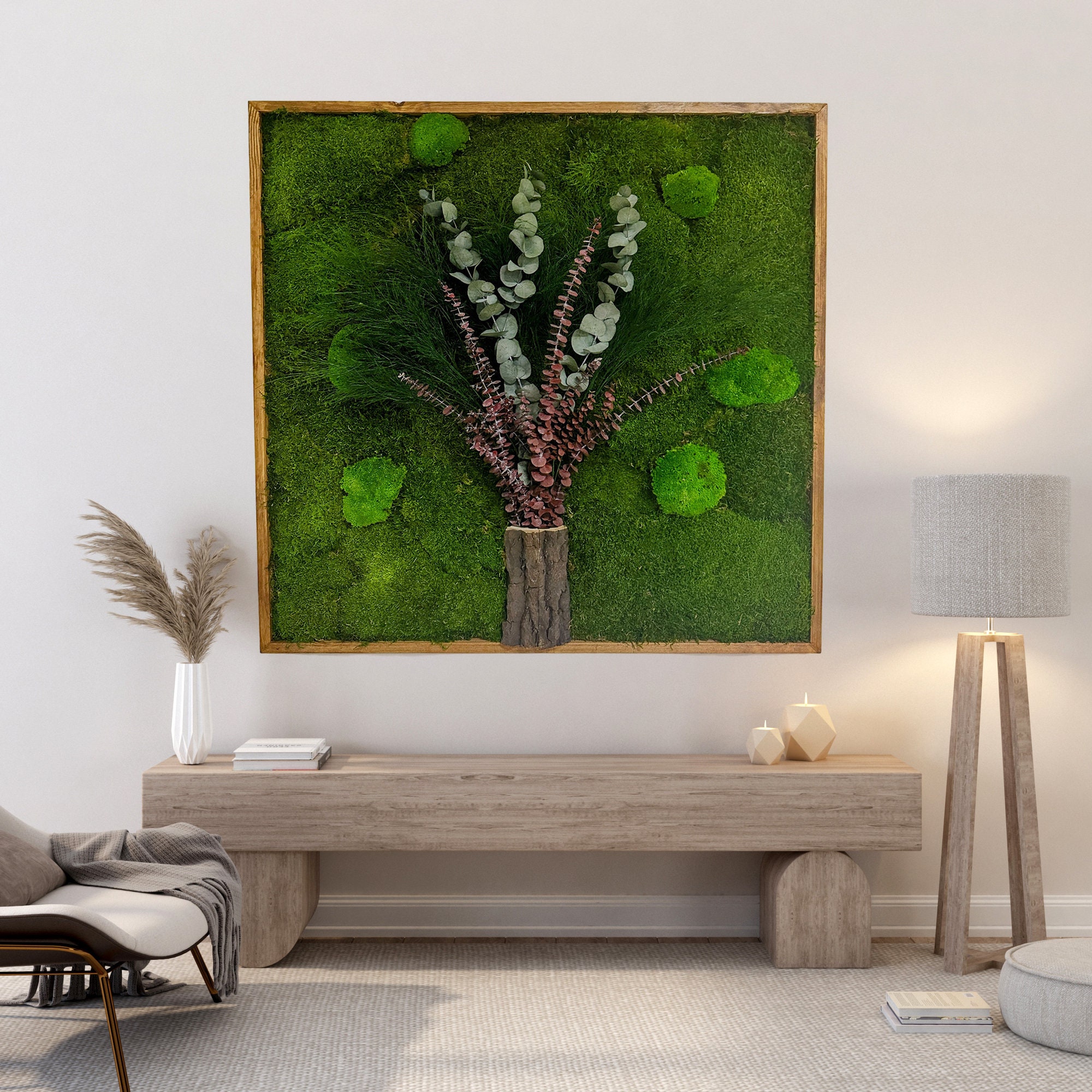 Biophilic Moss Preserved Wall Natural Art Pine Tree Large - Etsy