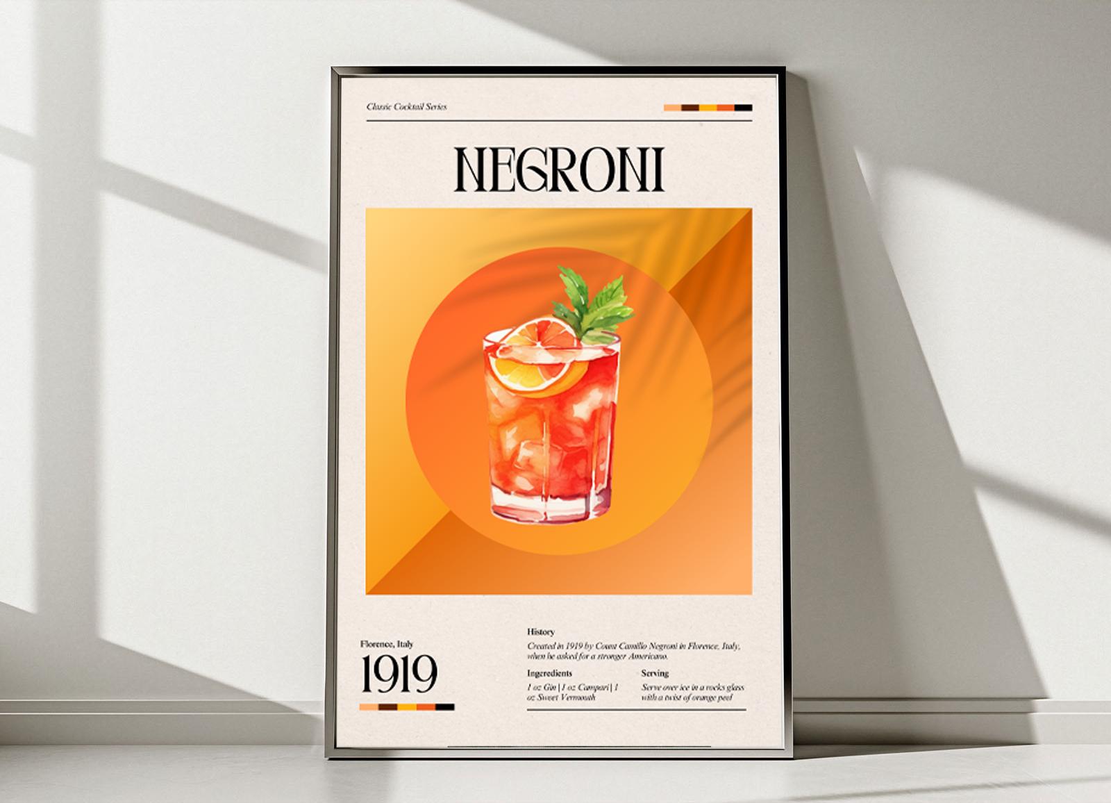 Negroni Art Print Bar Cart Decor Cocktail Poster Signature Drink Sign ...