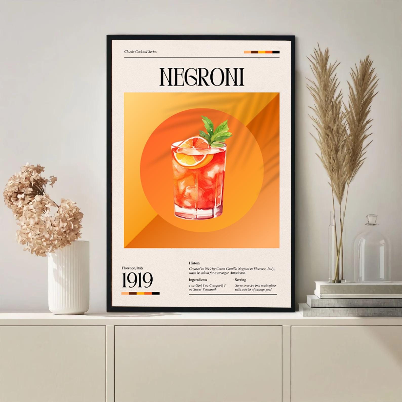 Negroni Art Print Bar Cart Decor Cocktail Poster Signature Drink Sign ...