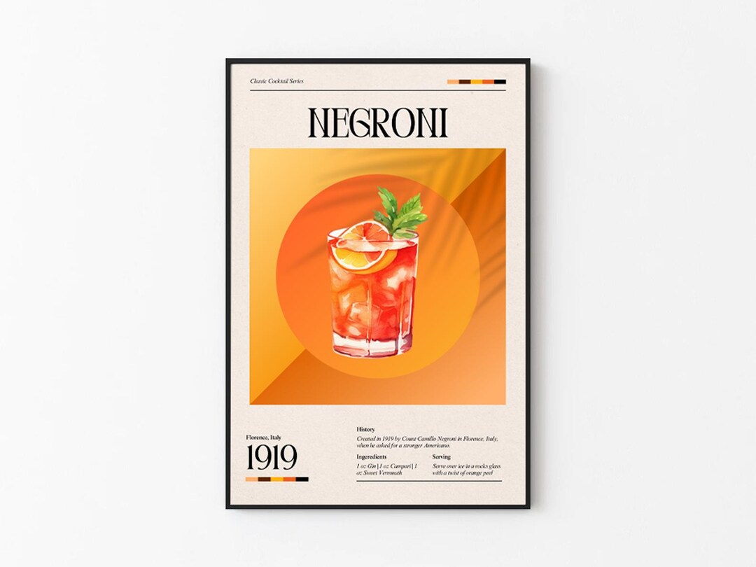 Negroni Art Print Bar Cart Decor Cocktail Poster Signature Drink Sign ...