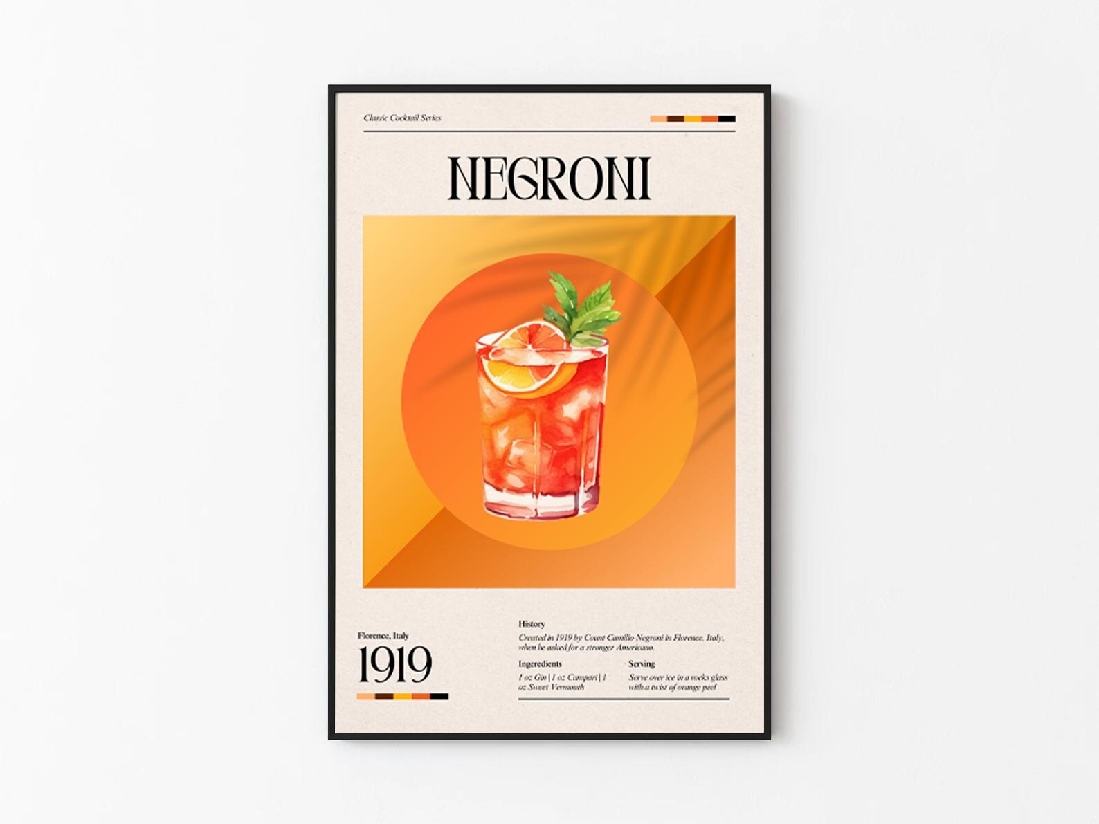 Negroni Art Print Bar Cart Decor Cocktail Poster Signature Drink Sign ...