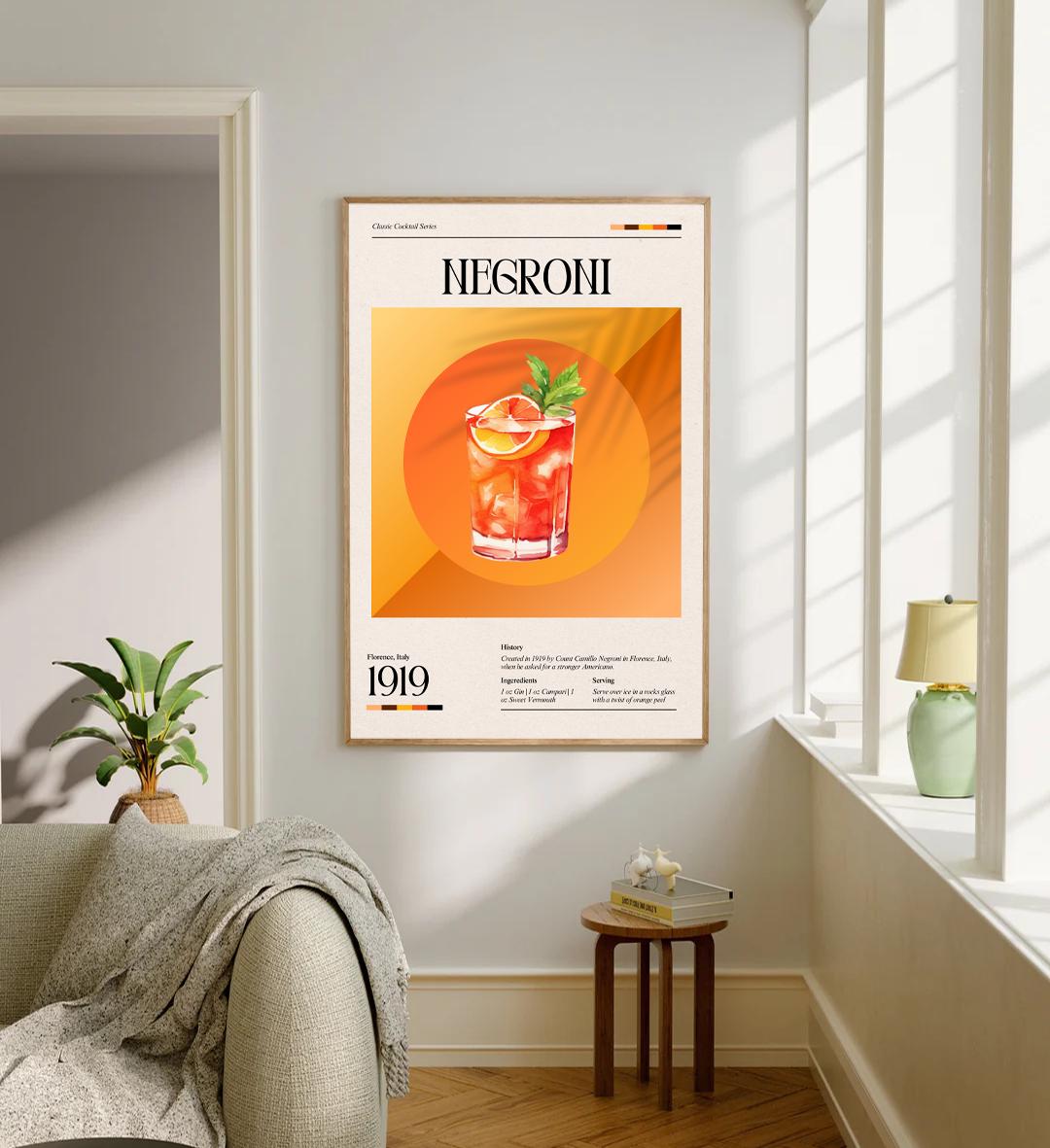 Negroni Art Print Bar Cart Decor Cocktail Poster Signature Drink Sign ...