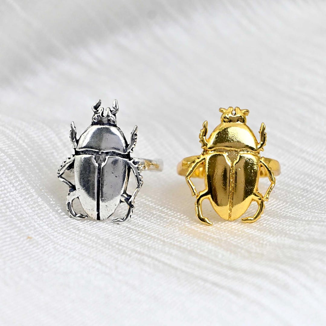 Gold Scarab Ring, Gold Scarab Beetle Ring, Brass Ring, Gold Egyptian ...